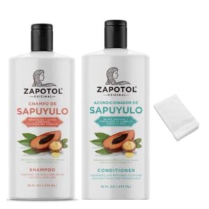 Zapotol Bundle de Shampoo Sapuyulo 16onz Enriquecido con Aceite Argan, Ayuda a Controlar la Caida del Cabello y Acondicionador Nutre Fortalece el Desde Raiz Combo Toalla Mano Lyeusa