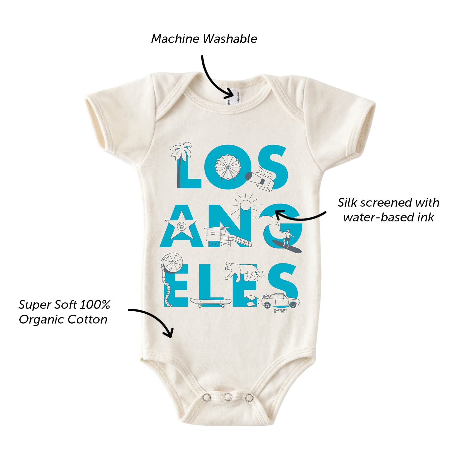 MAPTOTE Font One Piece - Unisex Baby Organic Cotton Short Sleeve Bodysuits - Philadelphia, 3-6 Months