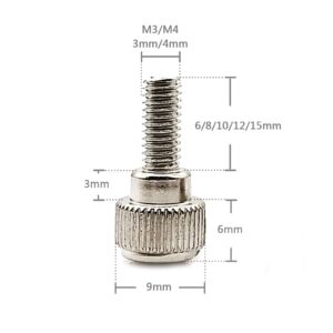 OUMIFA Screw 10pc M3 M4 Black Silver Steel Phillips Head Hand Tighten Thumbscrew Screw for Computer Case Cover Power Supply Wood Screw (Color : Silver, Size : M4x12mm)