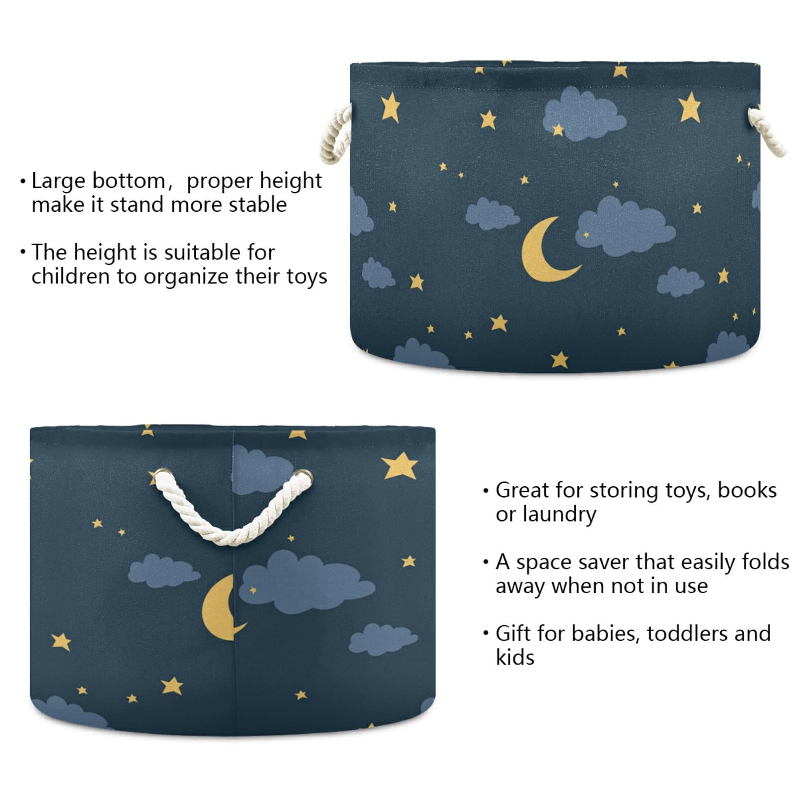 ALAZA Night Sky with Moon Stars and Cloud Storage Basket Gift Baskets Large Collapsible Laundry Hamper with Handle, 20x20x14 in, (B06D20005)