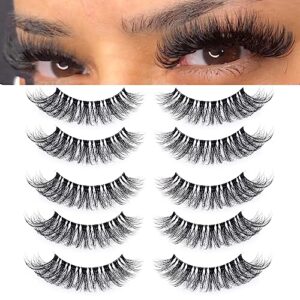 ksyoo d curl 12-20mm long fluffy mink lashes, clear band faux mink dramatic curl lashes that look like lash extension,big wispy thick volume strips lashes-5 pairs (clear band v2)