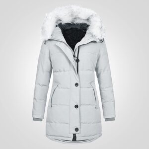 Women's Down Coat With Fur Winter Warm Inside Fleece Padded Hooded Parka Coat Puffer Jacket Slim Zipper Hoodie Jacket (Gray, XL)