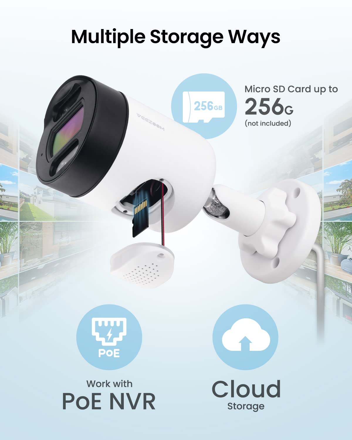 Veezoom Security IP Camera, 2 Way Audio 5MP PoE Security Camera, Full-Color Night Vision, Al Human Detection, Supports up to 256GB Micro SD, IP66 Weatherproof Outdoor Surveillance Cameras