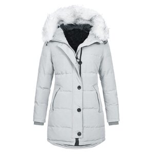 Women's Down Coat With Fur Winter Warm Inside Fleece Padded Hooded Parka Coat Puffer Jacket Slim Zipper Hoodie Jacket (Gray, XL)