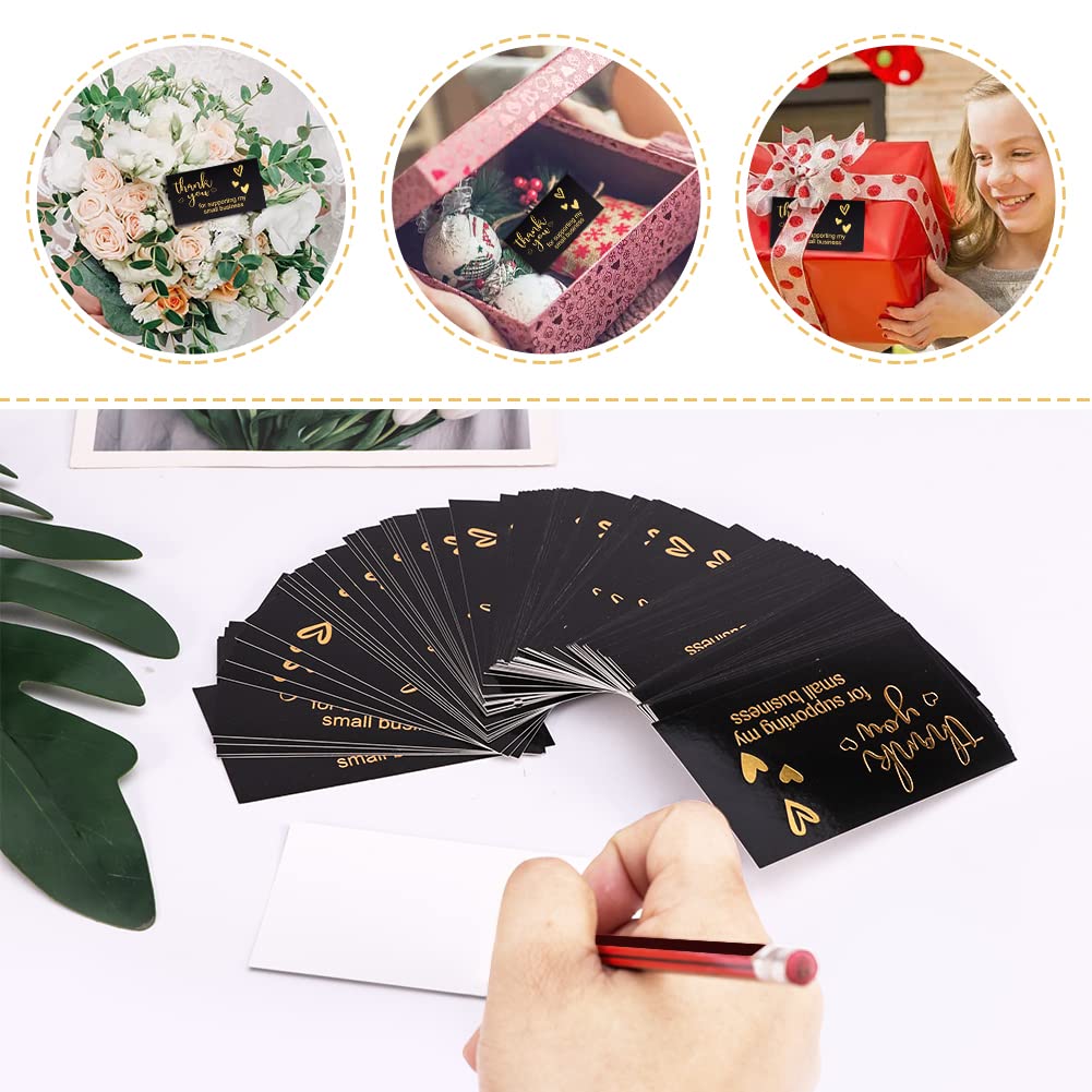 1130pcs Thank You Cards and Stickers Set,100pcs Gold Foil Thank You for Supporting My Business Cards 1000 Thank You Stickers Label Roll with Packaging Bag for Business Greeting(Black)