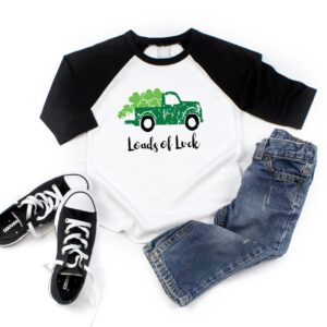 Bump and Beyond Designs Kids Loads of Luck Vintage Truck Cute St. Patrick's Day Shirt (Black 24 Months)