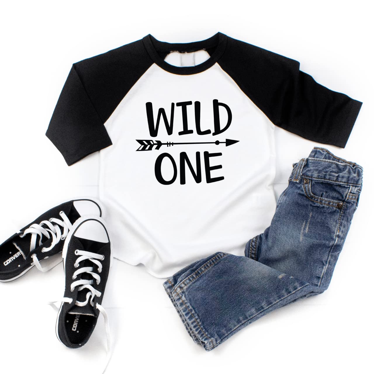 Boy First Birthday Shirt 1st Birthday Boy Outfit Wild One (Black 12 Months)