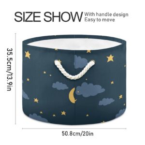 ALAZA Night Sky with Moon Stars and Cloud Storage Basket Gift Baskets Large Collapsible Laundry Hamper with Handle, 20x20x14 in, (B06D20005)