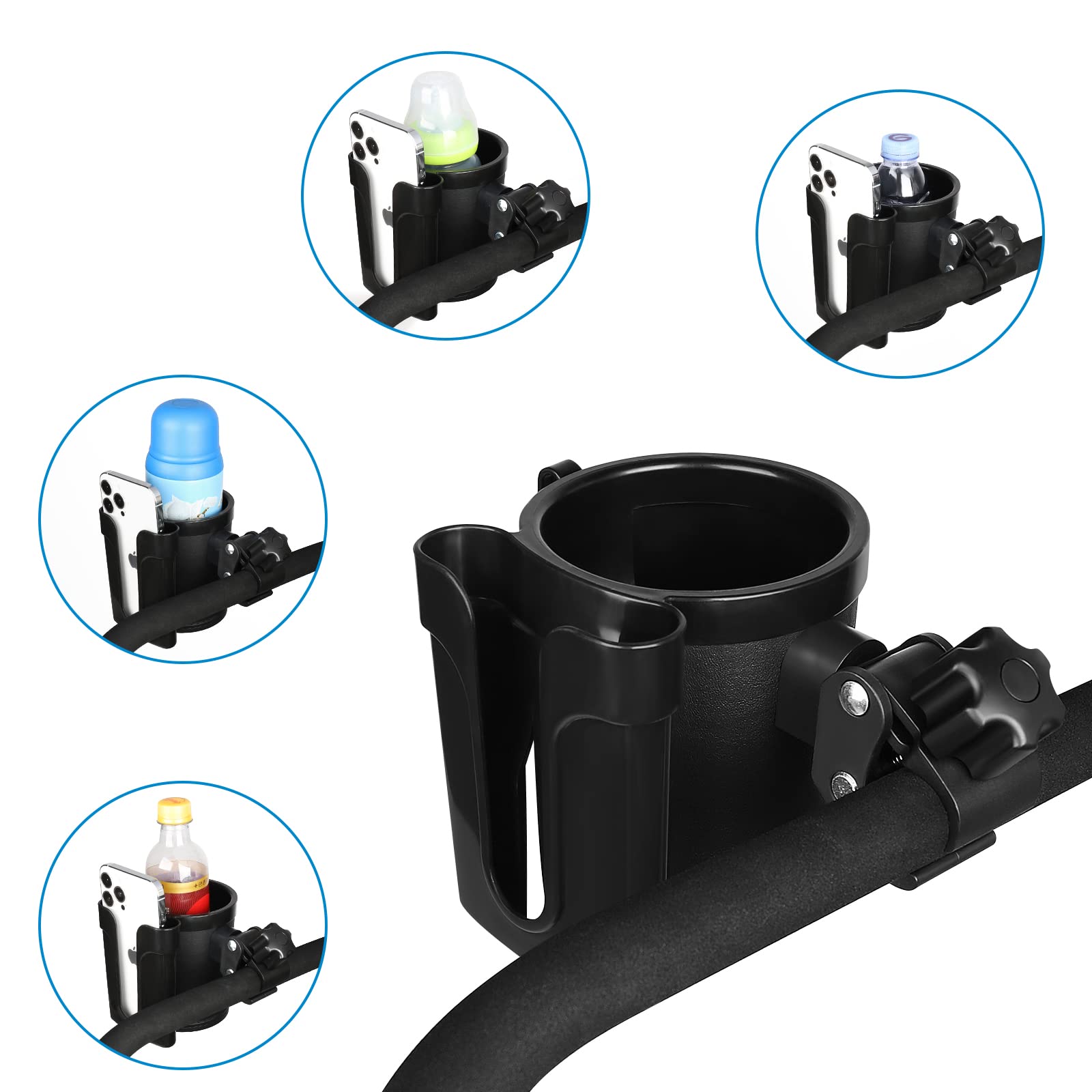 Accmor Stroller Cup Holder with Phone Keys Holder, 3-in-1 Universal Cup Holder, Drinks Bottle Holder for Stroller, Bike, Wheelchair, Walker, Scooter