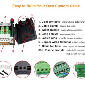 DTech DB9 Breakout Connector, Male RS232 Serial Adapter, Solderless Module Board with Screw Terminals, Case, Long Bolts, Tail Pipes