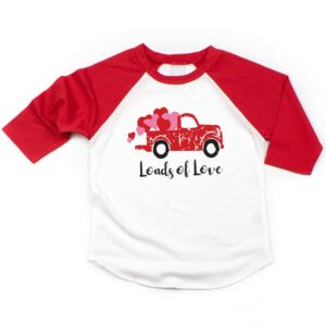 bump and beyond designs unisex valentine's loads of love vintage truck valentine's day shirt 3/4 sleeve (red 6-8)