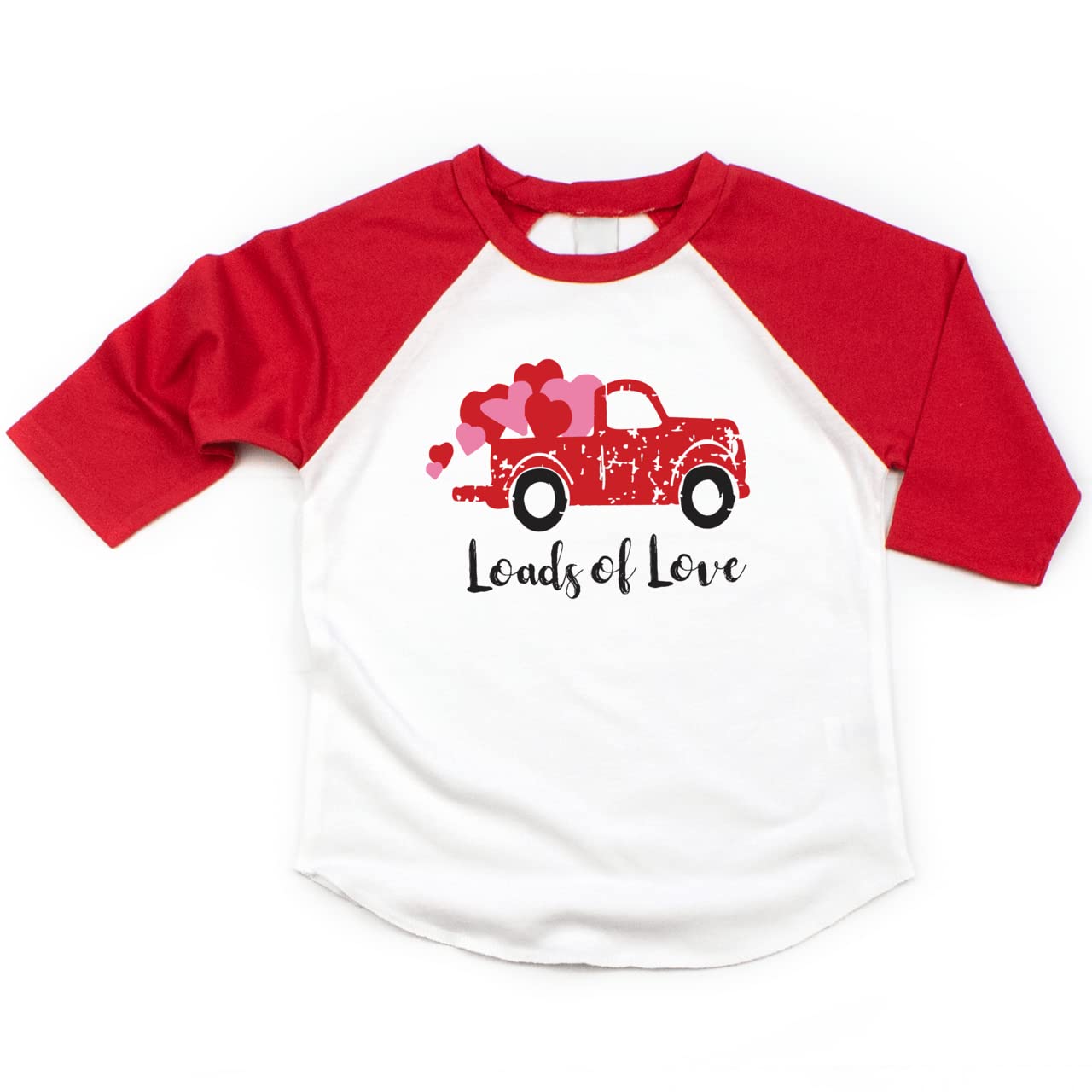 Bump and Beyond Designs Unisex Valentine's Loads of Love Vintage Truck Valentine's Day Shirt 3/4 Sleeve (Red 6-8)