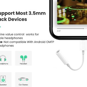 Apple MFi Certified 2 Pack Headphone Adapter for iPhone Connects Lightning to 3.5mm Dongle Auxiliary Audio Splitter Cable Adapter Compatible with iPhone 8 11 12 X XR XS Support All iOS System