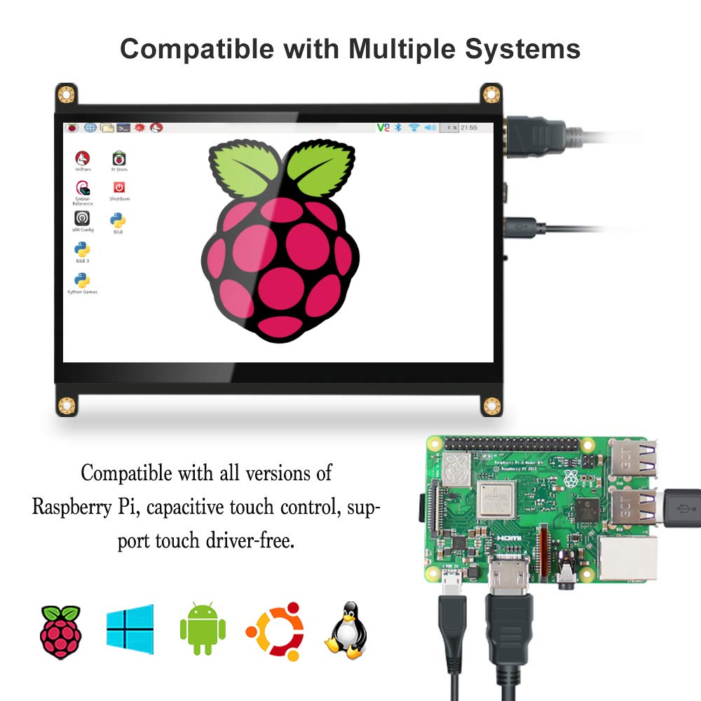 LESOWN New! Touch Screen 7 inch Display IPS 1024x600 HDMI Display, USB Powered Capacitive Touchscreen with Dual Speakers for Raspberry Pi 4 3 Windows AIDA64 Temperature CPU Monitoring