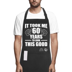 potalkfree 60th birthday gifts for women men, funny chef aprons with pockets, 60 years old kitchen cooking grilling apron for grandma grandpa dad mom