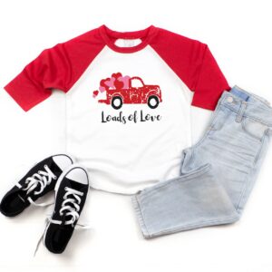 Bump and Beyond Designs Unisex Valentine's Loads of Love Vintage Truck Valentine's Day Shirt 3/4 Sleeve (Red 6-8)