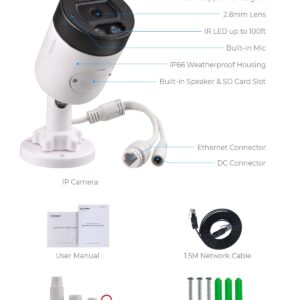 Veezoom Security IP Camera, 2 Way Audio 5MP PoE Security Camera, Full-Color Night Vision, Al Human Detection, Supports up to 256GB Micro SD, IP66 Weatherproof Outdoor Surveillance Cameras