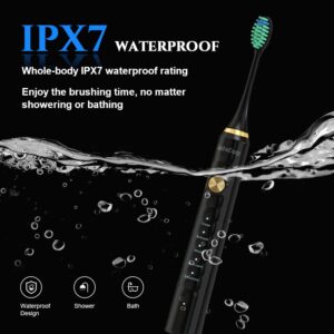 IntoCozy Sonic Electric Toothbrush Whitening Toothbrush with 2 Indicator Brush Heads for Adults and Teenagers, Wireless Charging, 5 Modes with Smart Timer, IPX7 Waterproof(Black)