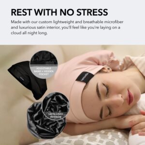 Hairbrella Satin Lined Adjustable Sleep Cap - Sleeping Caps for Women to Protect Hair, Satin Band Edge, Silk Bonnet Black