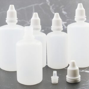 CCHW 100ml 50ml Plastic Squeezable Dropper Bottles, 5pcs (3x50ml+2x100ml) Empty Refillable Plastic Dropper Bottle Dropping Bottles (Drops of Plug can Removable) Bottle Eye Liquid Dropper, white