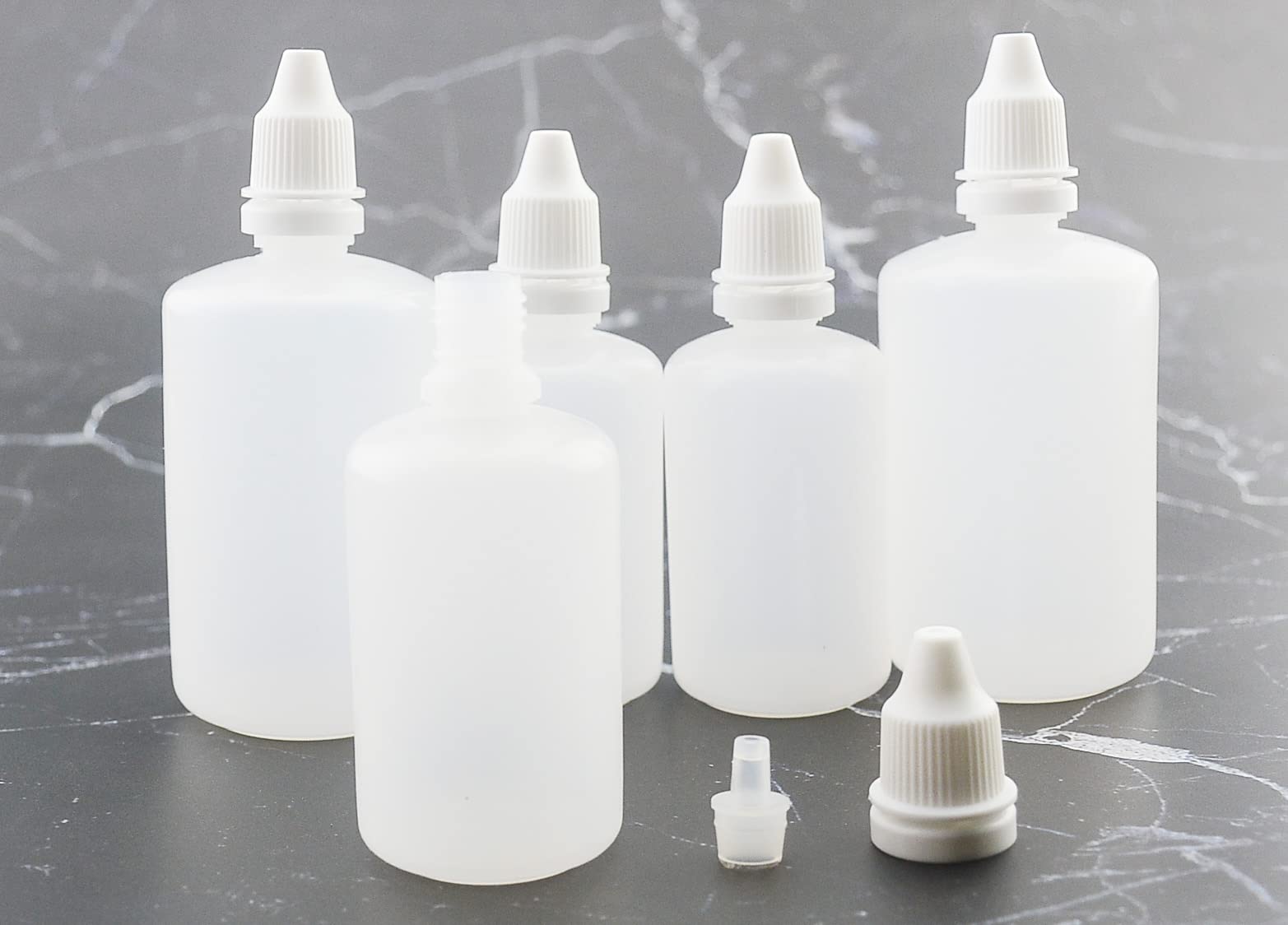 CCHW 100ml 50ml Plastic Squeezable Dropper Bottles, 5pcs (3x50ml+2x100ml) Empty Refillable Plastic Dropper Bottle Dropping Bottles (Drops of Plug can Removable) Bottle Eye Liquid Dropper, white