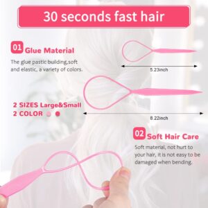 TsMADDTs Topsy Tail Hair Tools, 4 Pcs Hair Loop Styling Tool, Pink, 10pcs Hair Ties