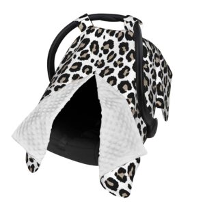 9ch car seat canopy for babies, peekaboo opening minky car seat cover for baby mom nursing breastfeeding covers, minky blanket for infant toddler (leopard)