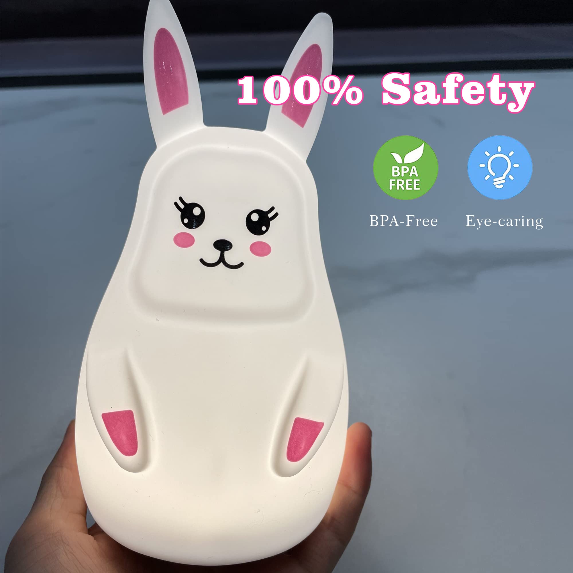 Yariaii Cute Bunny Kids Night Light, Kawaii Silicone Nightlights for Kids Bedroom, Toddler Animal Silicone LED Lamp, Timer Auto Shutoff, Portable Squishy Silicone Lamp Room Decor Decorations, White