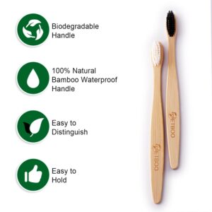 ECOETBOO Bamboo Toothbrushes Medium Bristles for Adult, 20 Pack Family Bulk Toothbrushes Set Natural Organic Wooden Tooth Brush Charcoal Wood Handle Tooth Cleaning Brush