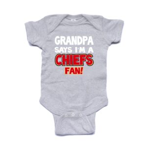 nanycrafts baby's my grandpa says i'm a chiefs fan bodysuit 6 months grey