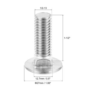 uxcell 1/2-13x1-1/2" Carriage Bolt Round Head Square Neck 304 Stainless Steel 5pcs