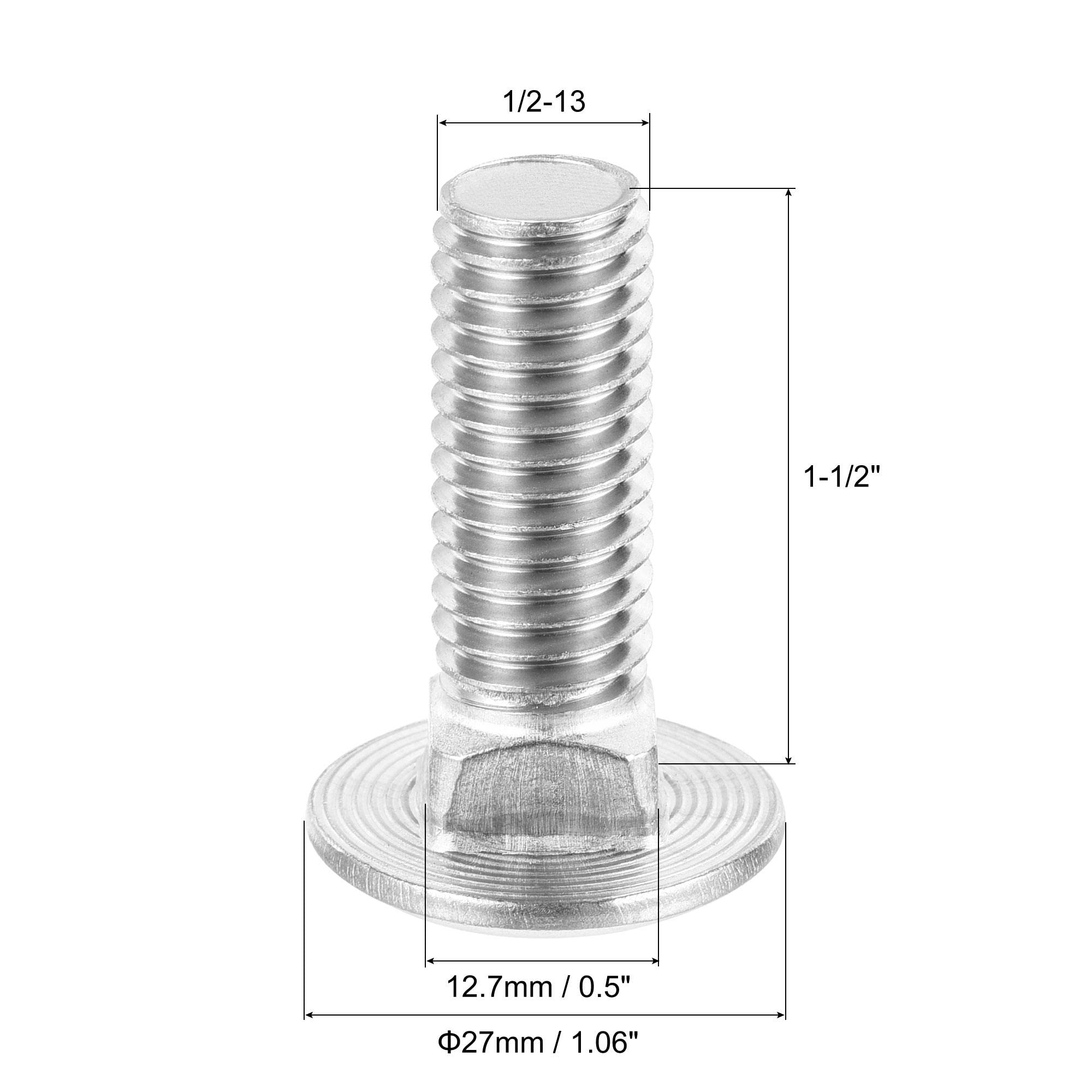 uxcell 1/2-13x1-1/2" Carriage Bolt Round Head Square Neck 304 Stainless Steel 5pcs