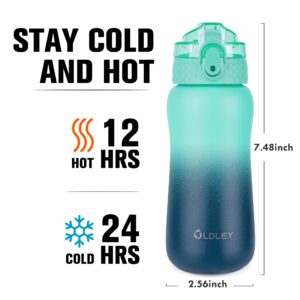 OLDLEY Insulated Water Bottle 12oz Kids Water Bottles with Straw, Stainless Steel Water Bottle with 2 Lids,Double Wall Vacuum Bottle, Leak-Proof Sport Bottles for School Travel, Caribbean Blue