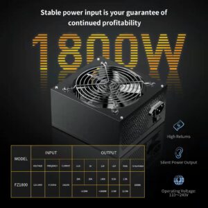 Foyozisun Mining Rig Complete System, Stackable for Ethereum Classic, ETC, Flux, Ergo, Neoxa, Ravencon Crypto Miner with 8 GPU Mining Motherboard and 1800W Power Supply 8G RAM (Without GPU)