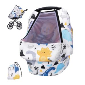 baby car seat covers, car seat cover for baby with breathable peep window, stretchy nursing covers suitable all seasons, boys and girls shower gifts, breastfeeding covers, universal fit, dinosaur