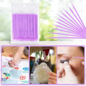 400 PCS Disposable Micro Applicator Brush for Makeup Beauty Brush, Bendable Ultrafine Mascara wands for Eyelash brush、Eyebrow brush、Make up brushes、Eyelash comb (Purple 1.5mm)