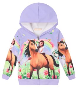 xxtwyy toddler coat little girls long sleeve hoodie zip sweatshirt print cartoon jacket (purple,6 years)