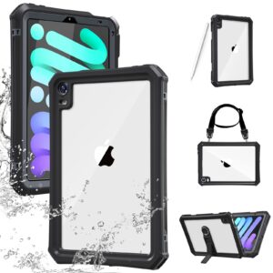 aicase ipad mini 7 a17 pro case water proof 2024 ipad mini 6 2021 (6th generation) 8.3 inch waterproof, dustproof, shockproof case cover with 360 full-body protection, with lanyard and kickstand