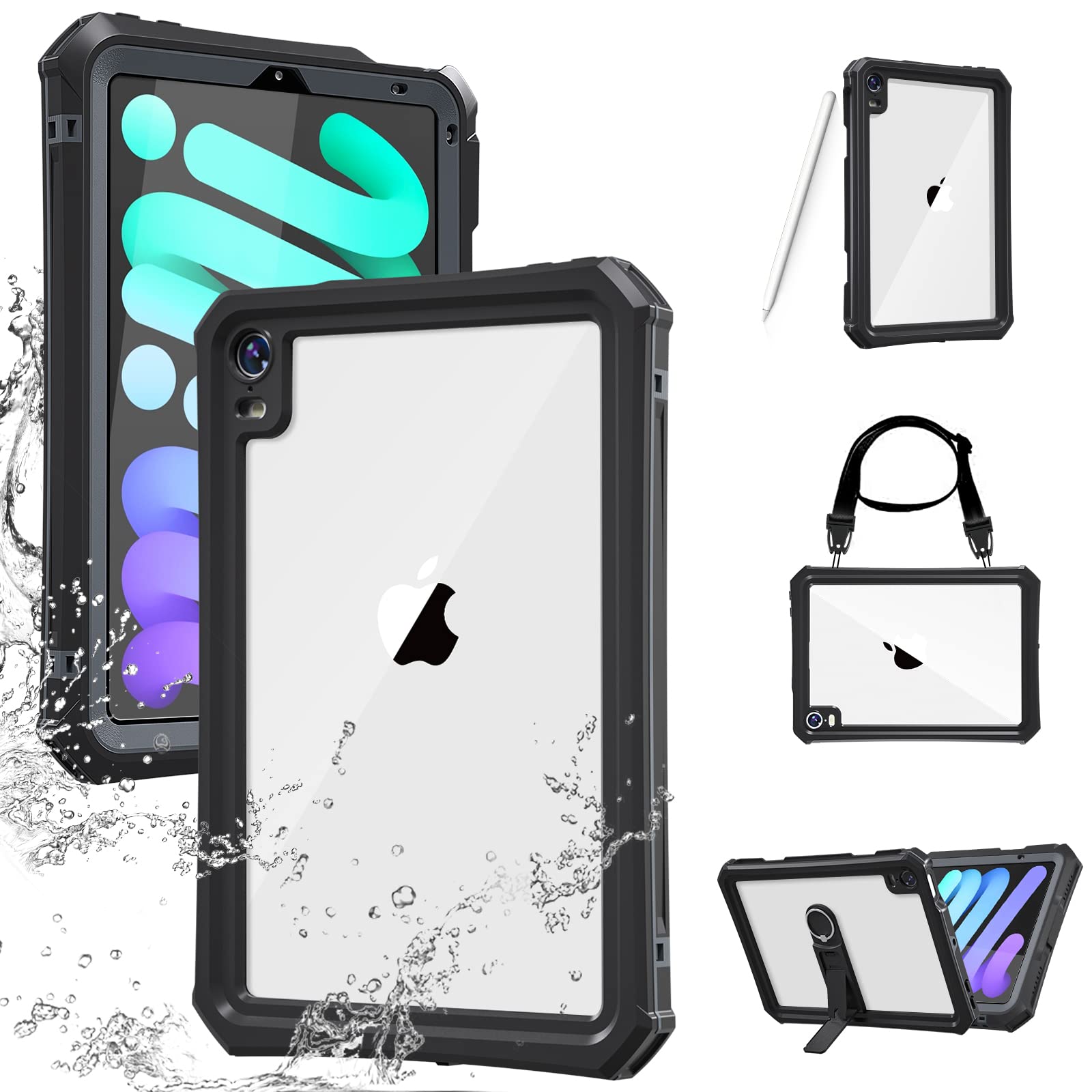 AICase iPad Mini 7 A17 Pro Case Water Proof 2024 iPad Mini 6 2021 (6th Generation) 8.3 Inch Waterproof, Dustproof, Shockproof Case Cover with 360 Full-Body Protection, with Lanyard and Kickstand