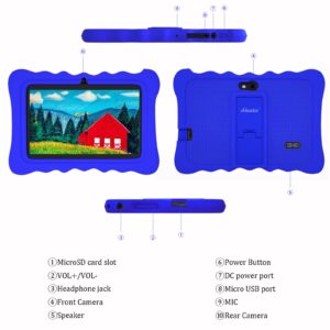 Hoozo Kids Tablet 7-inch HD, 32GB, Android 9.0 Tablet for Kids, WiFi with Kids Mode Pre-Installed, Camera, 2GB RAM, Learning Tablet with Shock Proof Case (Blue)