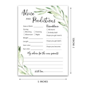 GREENERY Prediction and Advice Cards,Pack of 25, New Parents Mom & Dad to be Mommy & Daddy Message, Rustic Floral Green Olive Branch Couples Coed Shower Activity Keepsake Book G320-PDAV