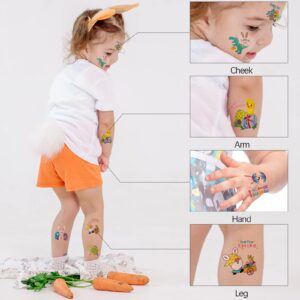 ADXCO 144 Pieces Easter Temporary Tattoos Stickers Non-Toxic Cartoon Body Stickers Easter Bunny Gnome Egg Tattoos 24 Styles for Easter Surprise Egg Fillers, Easter Party Favors