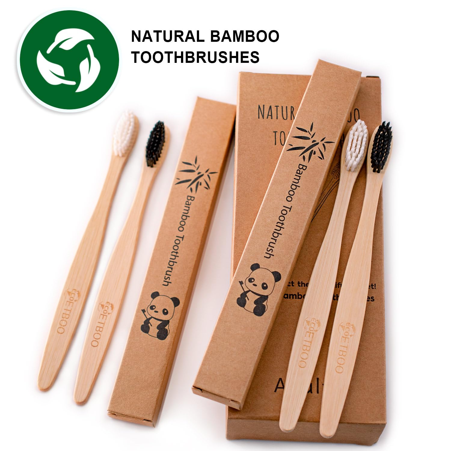 ECOETBOO Bamboo Toothbrushes Medium Bristles for Adult, 20 Pack Family Bulk Toothbrushes Set Natural Organic Wooden Tooth Brush Charcoal Wood Handle Tooth Cleaning Brush