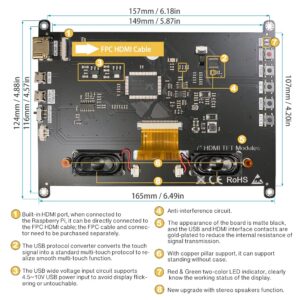 LESOWN New! Touch Screen 7 inch Display IPS 1024x600 HDMI Display, USB Powered Capacitive Touchscreen with Dual Speakers for Raspberry Pi 4 3 Windows AIDA64 Temperature CPU Monitoring