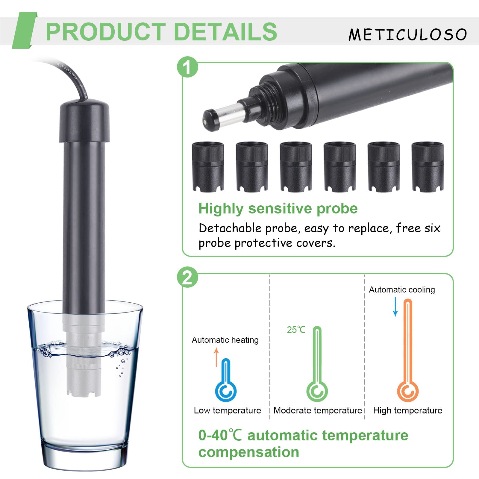 Meticuloso Portable Dissolved Oxygen Meter, DO Range:0-40.00 mg/L, Temperature Compensation: 0-40℃, with Backlight（Not Include Electrolyte Solution)