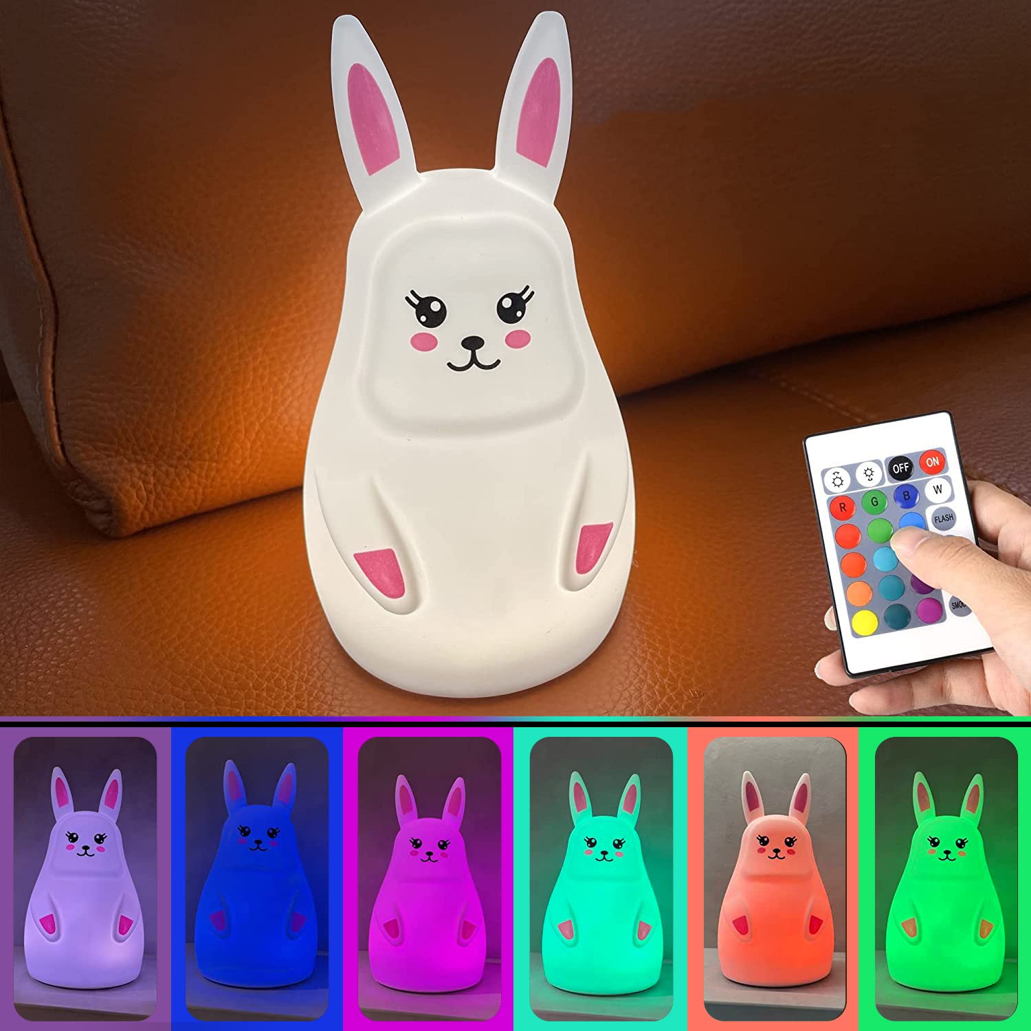 Yariaii Cute Bunny Kids Night Light, Kawaii Silicone Nightlights for Kids Bedroom, Toddler Animal Silicone LED Lamp, Timer Auto Shutoff, Portable Squishy Silicone Lamp Room Decor Decorations, White