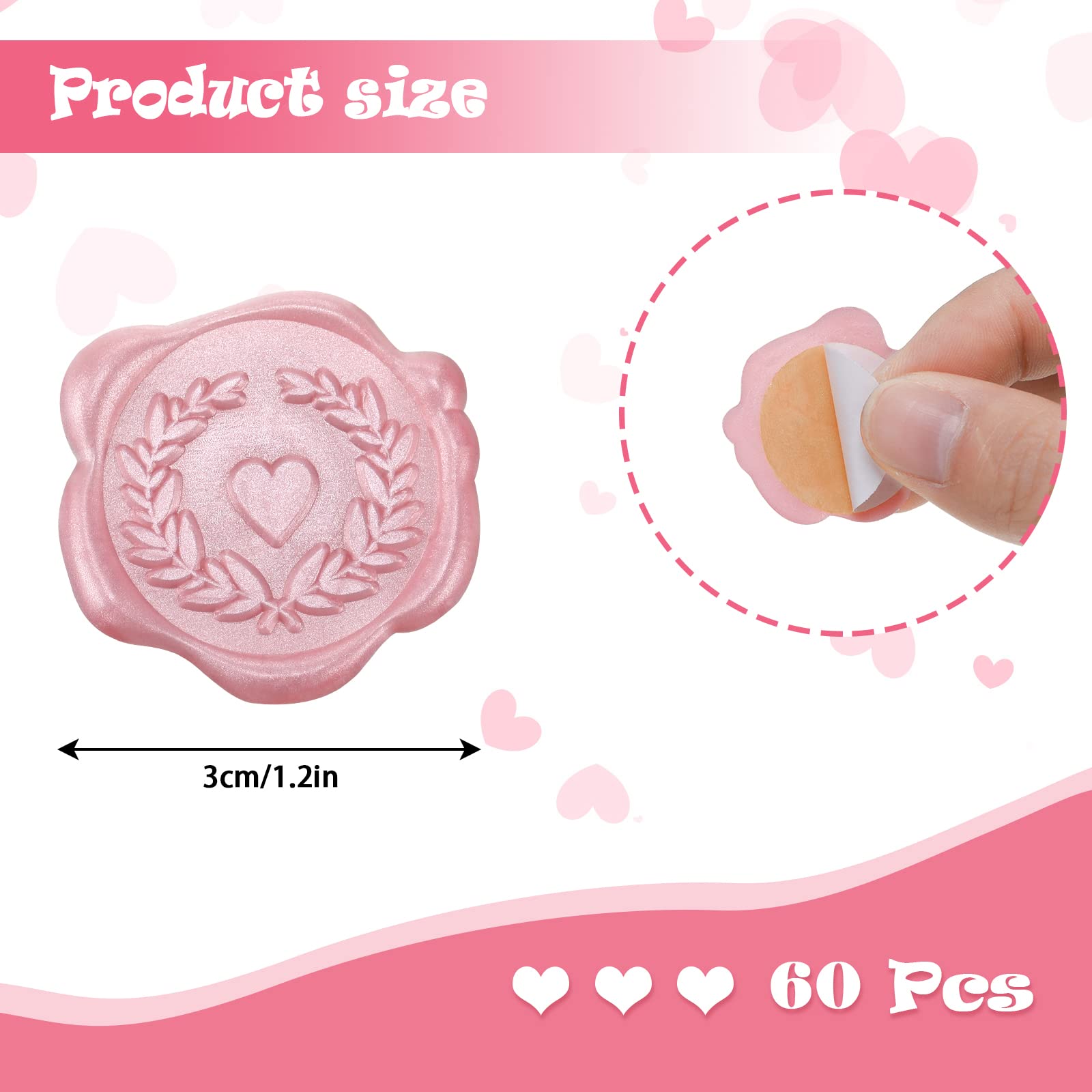 Wax Seal Stickers Heart Embossed Stickers for Wedding Marriage Engagement Envelope Invitation Card Baby Shower (60 Pieces)