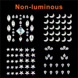 Face Gems, 7 Sets Luminous Face Jewels and 4 Sets Non-luminous Face Gems Rhinestone Stickers, Body Makeup Halloween Rainbow Tears Glow in The Dark Rave Accessories