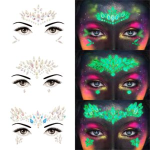 Face Gems, 7 Sets Luminous Face Jewels and 4 Sets Non-luminous Face Gems Rhinestone Stickers, Body Makeup Halloween Rainbow Tears Glow in The Dark Rave Accessories