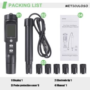 Meticuloso Portable Dissolved Oxygen Meter, DO Range:0-40.00 mg/L, Temperature Compensation: 0-40℃, with Backlight（Not Include Electrolyte Solution)